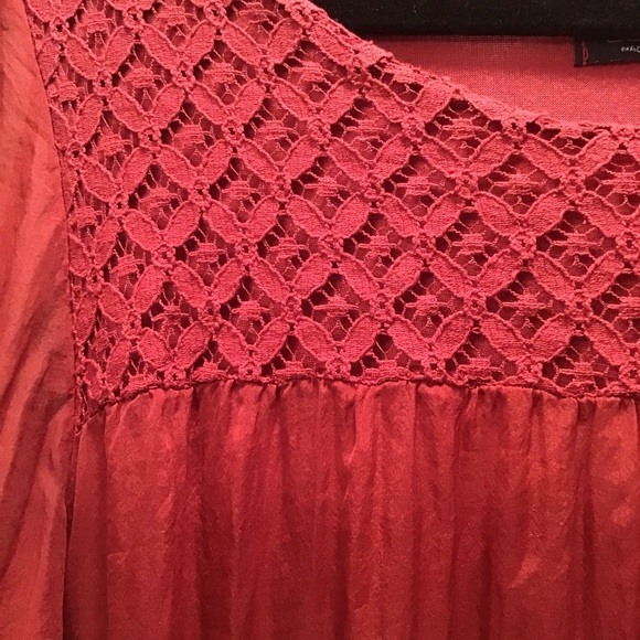 Cosmo | Tops | Cosmo Brick Red Silk Lined Top Wsheer Sleeves | Poshmark